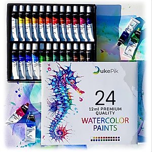 DukePik 24-Color Premium Watercolor Set - Vibrant, Artist-Grade Paints, Easy Blend, Non Toxic Water Colors, Perfect for Both Novice Children & Professional, Hobby Adult Painters