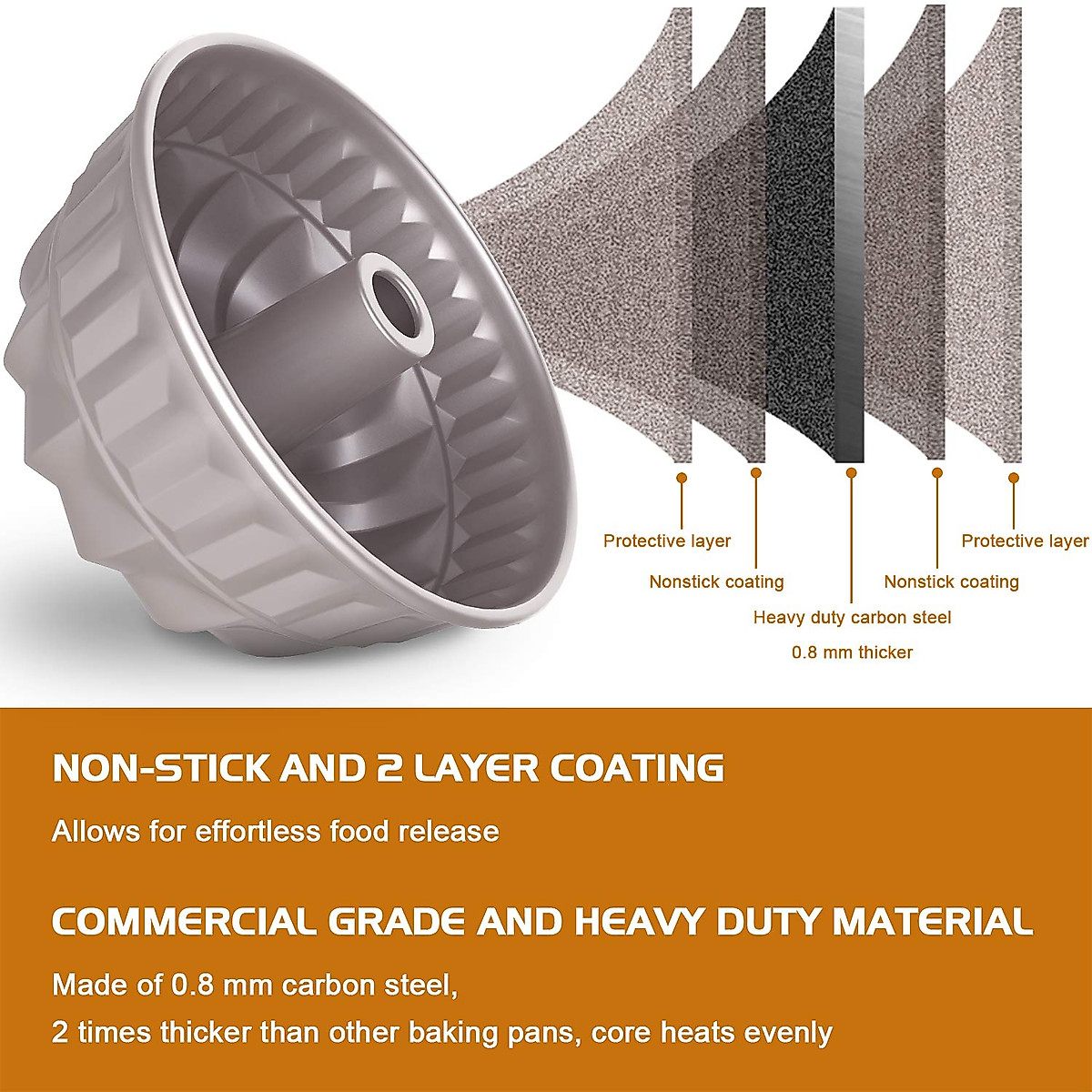 CHEFMADE 4PCS Mini Fluted Cake Pan, 4-Inch Non-Stick Tube Pans Kugelhopf Mold Cake Pan for Oven Baking (Champagne Gold)