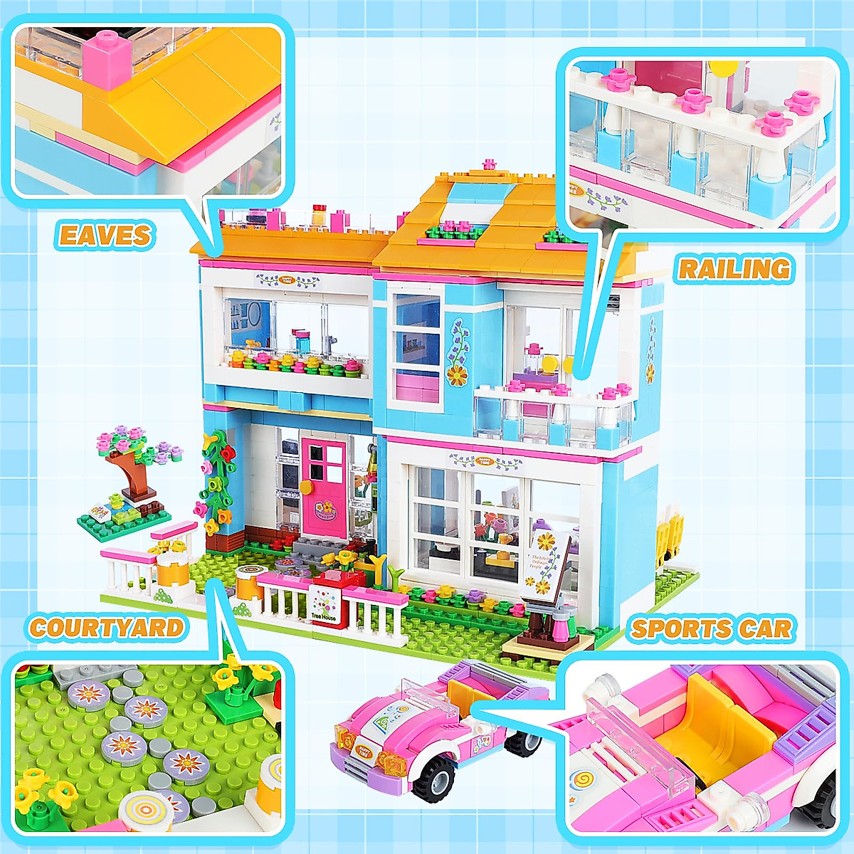 Friends House Toy Building Set, 1422 Pcs Friendship House and Cafe Building Blocks Sets with Car & Storage Box, Creative Roleplay Building Toys for Kids Boys Girls Age 6-12 Years Birthday Gift