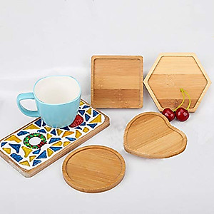 JUSTDOLIFE 5PCS Bamboo Tray Set Assorted Cup Coaster Succulent Pot Tray Mosaic Coaster Base DIY Craft (Burlywood 1)
