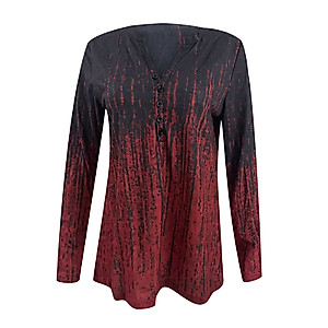 SMIDOW Womens Ethnic Style Long Sleeve Tops 2024 Trendy Spring Shirts v Neck Loose Comfy Pullover Tops Blouse Dressy Casual