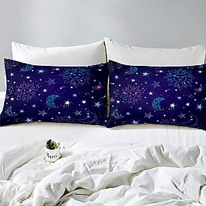 Castle Fairy Blue Universe Comforter Cover Sets Queen Sun Moon Stars Print Duvet Set Teens Youngs Galaxy Space Theme 3 Pieces Bedding Sets(1 Duvet Cover 2 Pillow Cases),No Comforter