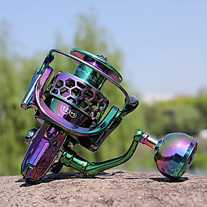 Sougayilang Fishing Reel, Colorful Aluminum Frame Spinning Reels with - 12+1 Stainless BB, Oversize Aluminum Handle for Saltwater or Freshwater Fishing- GSM4000