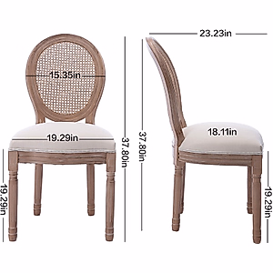 Nrizc French Country Dining Chair Set of 2, Vintage Chic, Upholstered and Carved Wooden Frames, Beige Linen Fabric, Lightweight and Sturdy, Ideal for Dining Room, Kitchen, Living Room, Bedroom