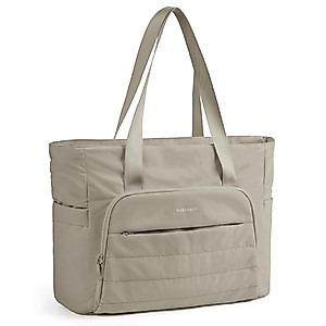 BAGSMART Tote Bag for Women, Lightweight Large Tote Bag with Compartments and Yoga Mat Strap, Quilted Shoulder Bag Handbag for Travel, Work, Gym, Camel