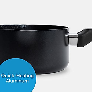 BK Vivid Ceramic Nonstick Induction 1.6QT Nonstick Saucepan with Pour Spouts, PFAS Free, Dishwasher Safe, Black