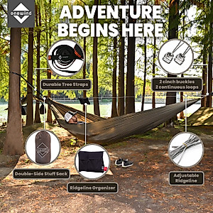 onewind Ultralight Camping Hammock, 11ft Double Layer Hammock Portable Lightweight Large Hammock with Tree Straps for Winter Camping, Backpacking and Hiking, OD Green