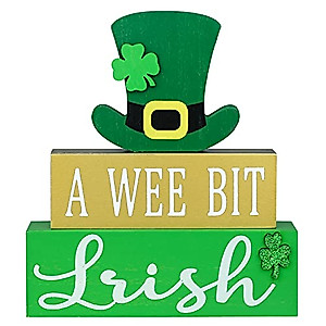 St Patricks Day Decorations, DEWBIN 3-Layered Wood St Patricks Day Decor for the Home, Hat Ornament Green Block Irish Table Decor, Happy St. Patrick's Day Sign Farmhouse Indoor Decor Tiered Tray Decor