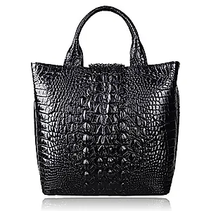 PIJUSHI Designer Top Handle Satchel Handbags for Women Crocodile Handbag and Purse Leather Tote Bags (6061 Black)