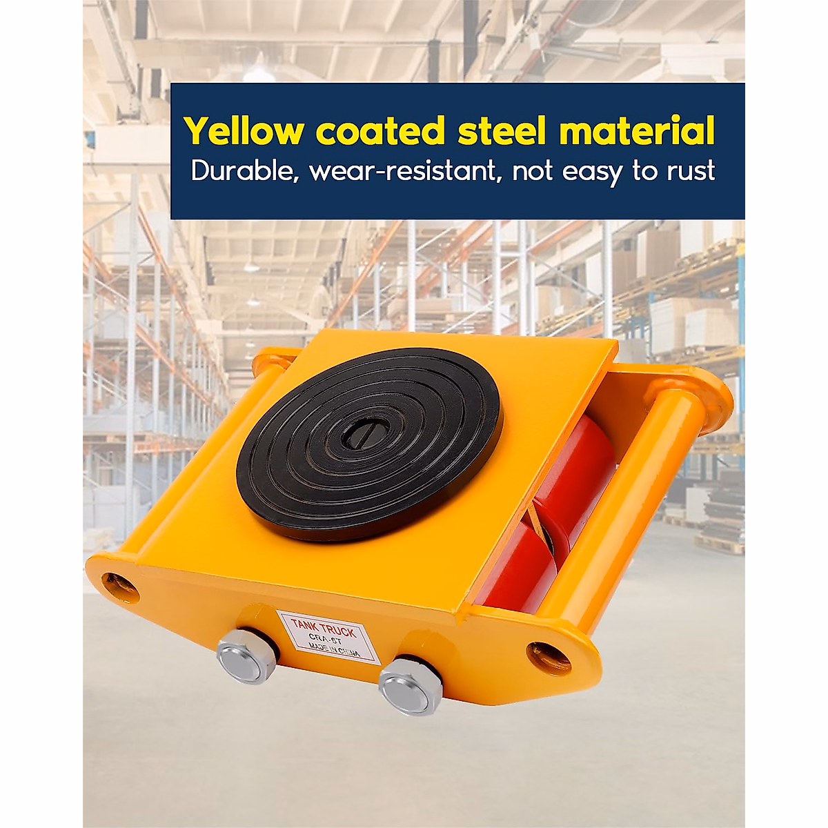 FAHKNS Machinery Moving Skate Heavy Duty Machinery Skates Cargo Mover 6T Machine Skates with 360° Rotation Cap 4 PU Rollers for Heavy Duty Industrial Moving Equipment(Yellow)