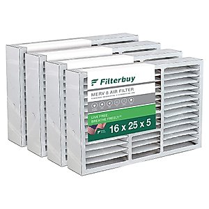 Filterbuy 16x25x5 Air Filter MERV 8 Dust Defense (4-Pack), Pleated HVAC AC Furnace Air Filters for Honeywell FC100A1029, Lennox X6670, Carrier, Bryant, & More (Actual Size: 15.75 x 24.75 x 4.38)