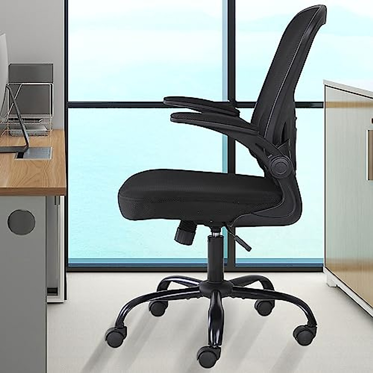 Home Office Desk Chair Set of 8 Ergonomic Office Chair with Rocking Lock Mesh Office Chair Black Computer Desk Chair Adjustable Height Swivel Chair