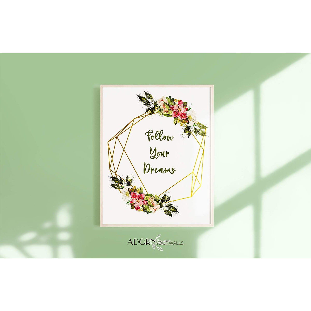 Inspirational Quotes Wall Art for Women - Strong Girls Floral Wreath Boho Print - Positive Affirmation Wall Decor for Teens - Shabby Chic Bedroom Artwork for Her - Follow Your Dreams 8x10 UNFRAMED