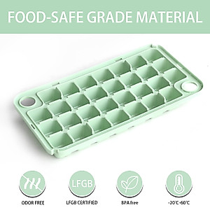 Funfmm Ice Cube Tray with Lid and Bin, 60 Mini Ice Cubes for Freezer, 2 Trays for Chilling Drinks and Juices, BPA Free Ice Cube Molds (Green)