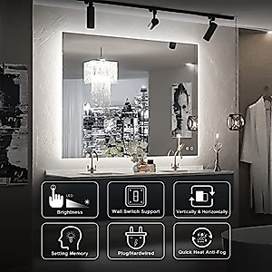 TETOTE 40 x 32 Inch LED Backlit Bathroom Vanity Mirror,Anti-Fog,Dimmable,CRI90+,Touch Button,Water Proof,Horizontal/Vertical Wall Mounted with Light