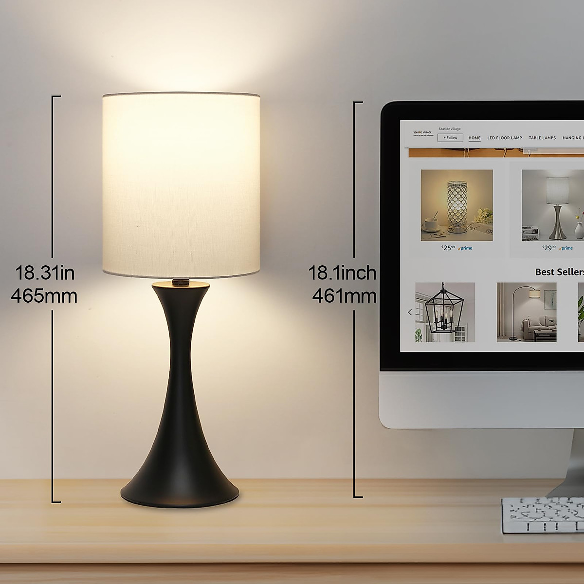 3-Way Dimmable Table Lamp, Touch Control Nightstand Lamp with Ocean Style Fabric Lampshade, Silver Modern Bedside Lamp for Bedrooms Living Room Children Room Nursery Play Room, LED Bulb Included