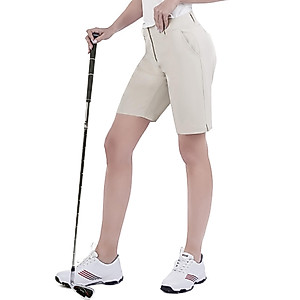 Women's Golf Shorts Relaxed Fit Stretch Bermuda Shorts Knee Length Tech Twill Ladies Golf Shorts Size 6 Beige