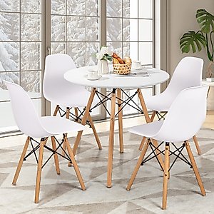 LDAILY Moccha Dining Table Set for 4, 5-Piece Kitchen Table Set with Round Dining Table & 4 Chairs, Breakfast Set with Solid Wood Legs, Modern Space-Saving Dinette Set for Dining Room, Kitchen, White