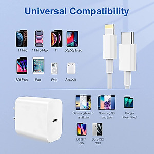 USB C iPhone Fast Charger with Cable, 20W PD Type C Charger Fast Wall Charger with 5ft USB C to Lightning Cable for iPhone 14 13 12 Pro 11 Xs Max XR X 8 Plus iPad Pro and iPad Air 3 iPad Mini 5