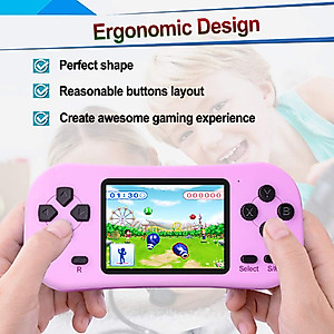 Douddy Kids Retro Handheld Game Console Built in 218 Old School Video Games 2.5'' Display USB Rechargeable 3.5 MM Headphone Jack Arcade Entertain System Children Birthday (Pink)