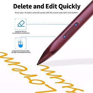 SSS·GRGB Stylus Pen for Microsoft Surface Pro9/8/X/7/6/5/4/3 Surface Go 3/2/1 Surface 3/Laptop/Studio/Book 4/3/2/1 with 4096 Tilt Pressure Palm Rejection Magnetic Attachment Rechargeable, Red