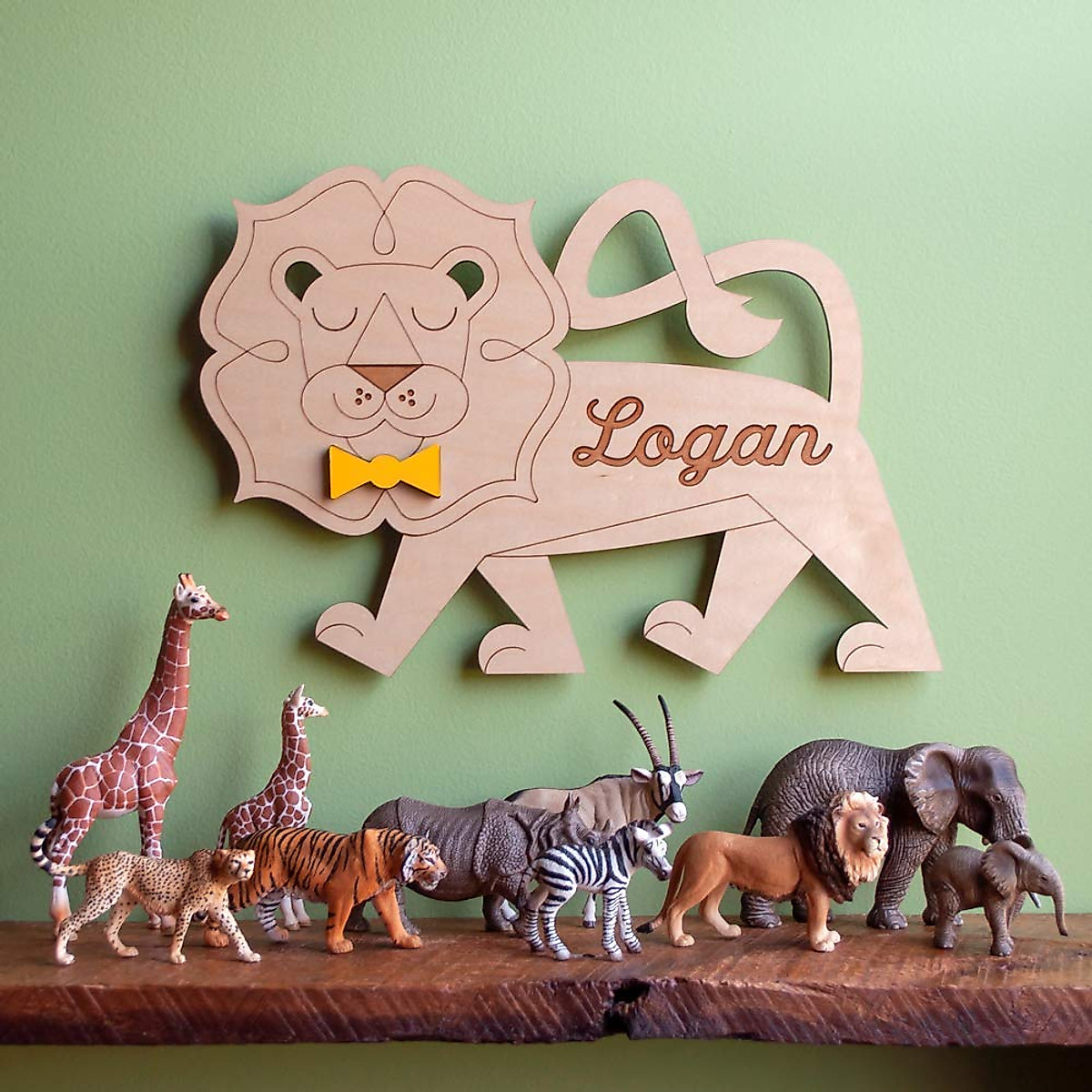 Lion Nursery Room Sign Personalized Name Wooden Animal Wall Hanging Handmade Baby Gift