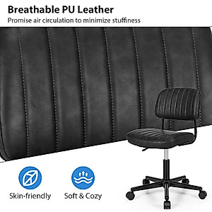 COSTWAY Armless Desk Chair with Wheels, PU Leather Computer Task Chair with Low Back Lumbar Support, Height Adjustable Rolling Home Office Chair for Kids Teens Adults, Black