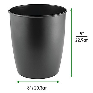 mDesign Small Steel Round Trash Can Bucket - 1.5 Gallon Wastebasket, Garbage Container Bin for Bathroom, Powder Room, Bedroom, Kitchen, Home Office - Malloy Collection - Matte Black