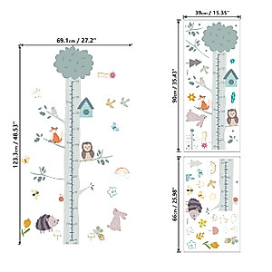 SUPERDANT Cartoon Animals Height Growth Chart Wall Sticker Big Tree Animal Owl Height Measure Decals with Sun Flower Rainbow Wall Decor for Nursery Kids Bedroom Living Room Wall Decoration 40-140cm