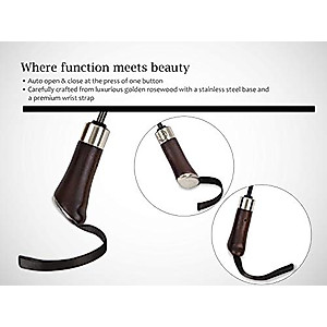 Balios (Designed in UK) Travel Umbrella Luxurious Golden Rosewood Handle Auto Open & Close Windproof Frame Single Canopy Automatic Folding Umbrella Men's & Ladies (Dark Navy)