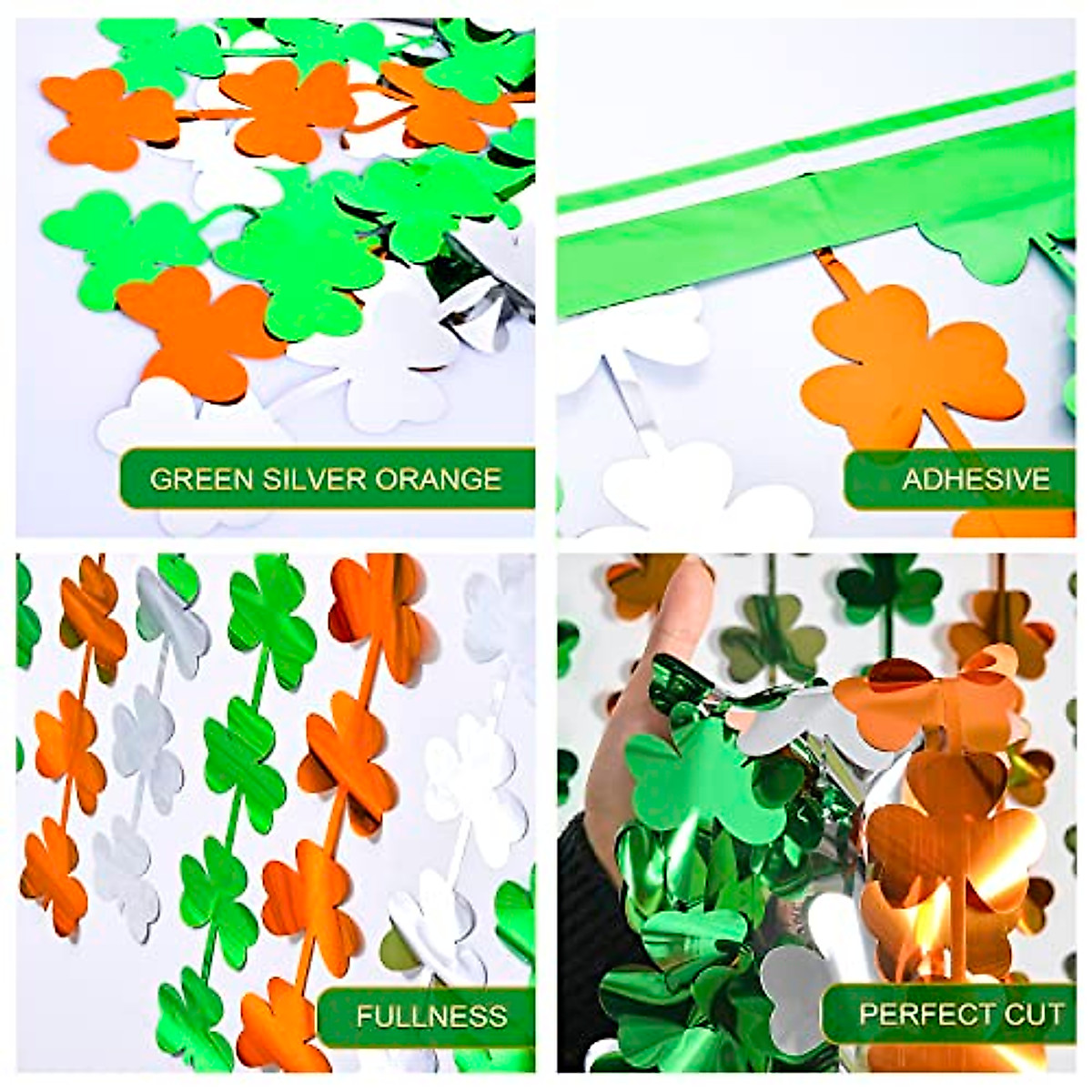 LOLStar 2 Pack St Patricks Day Foil Fringe Curtains St. Patrick's Day Party Decorations 3.3x6.6 ft Shamrock Green White Orange Tinsel Curtain Photo Booth Prop Streamers Backdrop for Irish Party Decor
