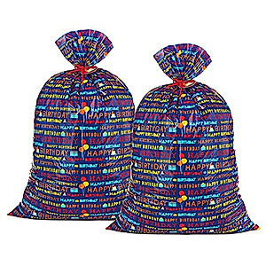 Hallmark 56" Jumbo XL Plastic Gift Bag Bundle (2 Bags: Blue Happy Birthday) for Birthdays, Kids Parties, Adults and More