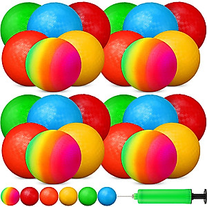 Vinsot 12 Pack 8.5 Inch Playground Balls Kickball Bulk, Bouncy Balls for Kids Inflatable Bouncing Handball with Hand Pump for Indoor Outdoor Games (Mixed Color)