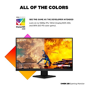 OMEN 25i Gaming Monitor, 1080p IPS FHD Display 165Hz with 1ms VESA HDR 400, NVIDIA G-SYNC Compatible, AMD FreeSync Premium Pro, VESA Mounting, Console Compatible, Eyesafe Screen (Renewed), Black