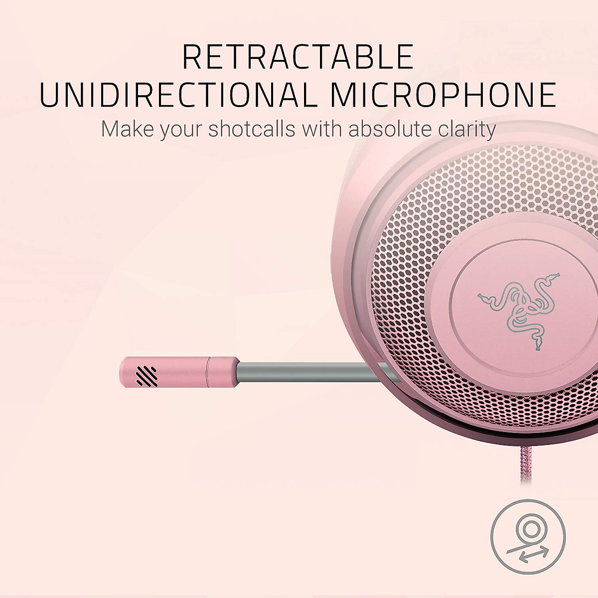 Razer Kraken Gaming Headset: Lightweight Aluminum Frame, Retractable Noise Isolating Microphone, For PC, PS4, PS5, Switch, Xbox One, Xbox Series X & S, Mobile, 3.5 mm Audio Jack - Quartz Pink