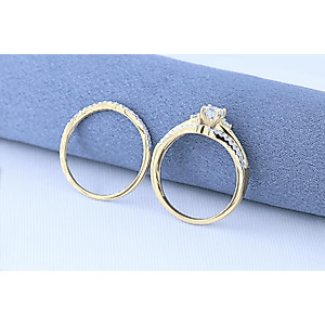 Dazzlingrock Collection 1.00 Carat (ctw) 14K Princess & Round Diamond Bridal Wedding Band Set 1 CT, Yellow Gold, Size 6.5