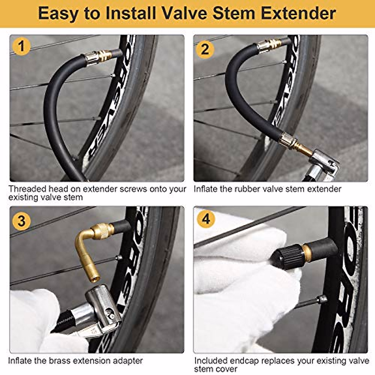 Mudder 2 Pieces 8.25 Inch Flexible Extension Tire Valve Adaptor and 2 Pieces 90 Degree Tyre Valve Extension Adaptor for Universal Cars Truck Motorcycle Bike Scooter