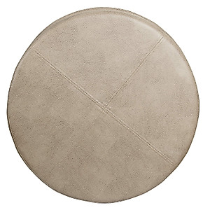 Homepop Home Decor | Upholstered Faux Leather Round Storage Ottoman | Ottoman with Storage for Living Room & Bedroom, Taupe Brown