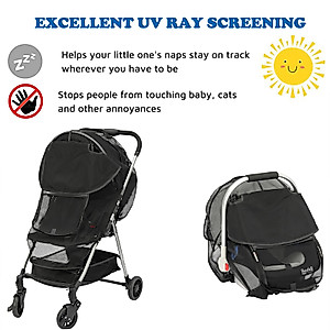 BAYWYI 3 in 1 Sun Shade and Mosquito Net for Stroller Sun Protection, Versatile Universal Double Zipper Baby Mosquito Net -