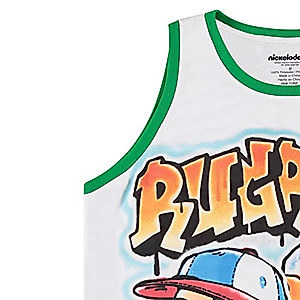 Nickelodeon Mens 90's Classic Tank - Rugrats Jersey - Reptar, Tommy, Chuckie & Phil Tanktop (White, Medium)