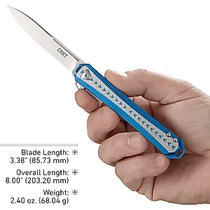 Columbia River Knife & Tool Stickler Folding Pocket Knife: Assisted Open Everyday Carry, Sandvik 12C27 Plain Edge Blade, Liner Lock, Aluminum Handle 6710, Blue & silver