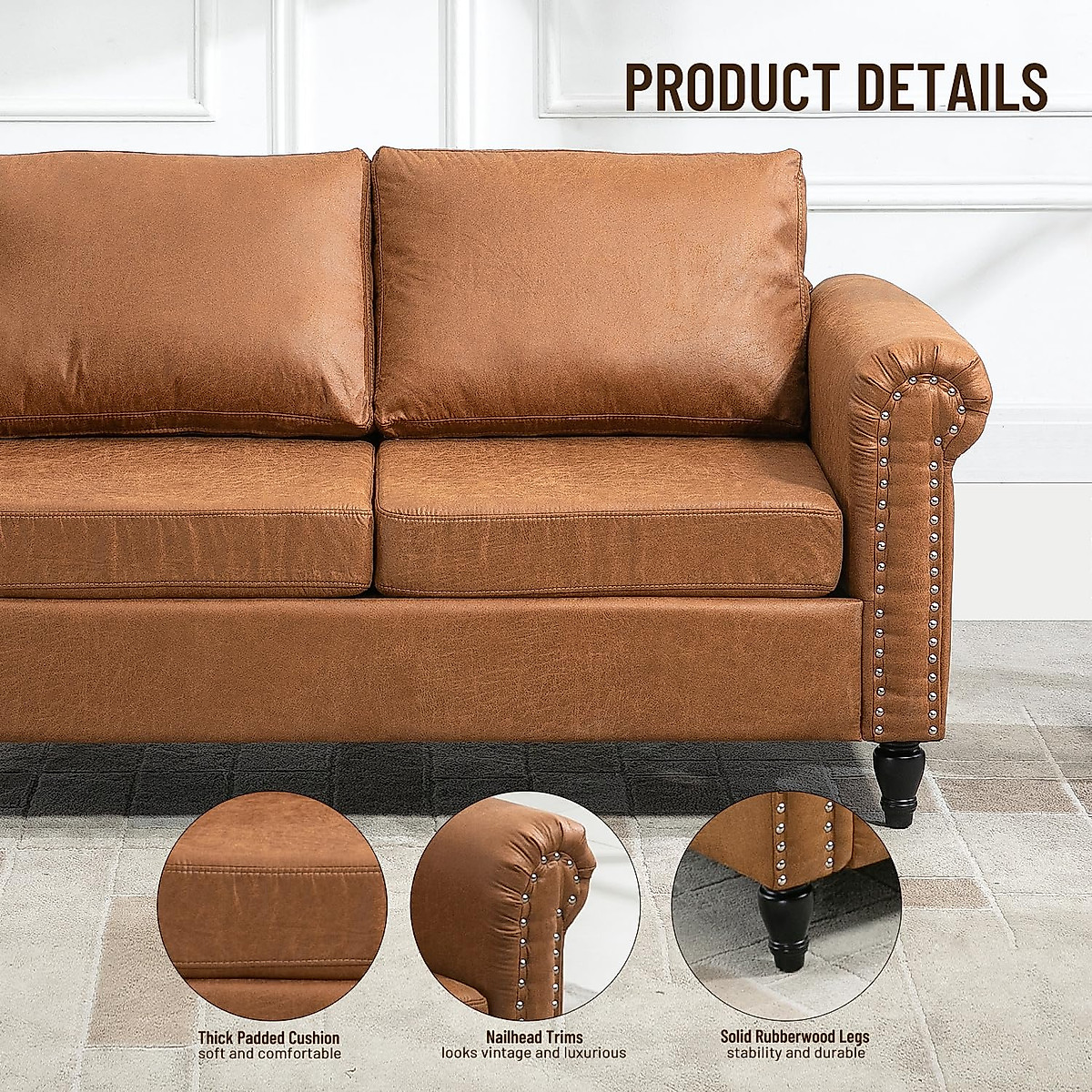 J.C.UP 60’’ Loveseat Sofa Couch，Love Seat for Small Spaces, Upholstered 2 Seat Sofa Couches, Small Sofas with Solid Wood Legs Suitable for Living Room, Bedroom, Apartment