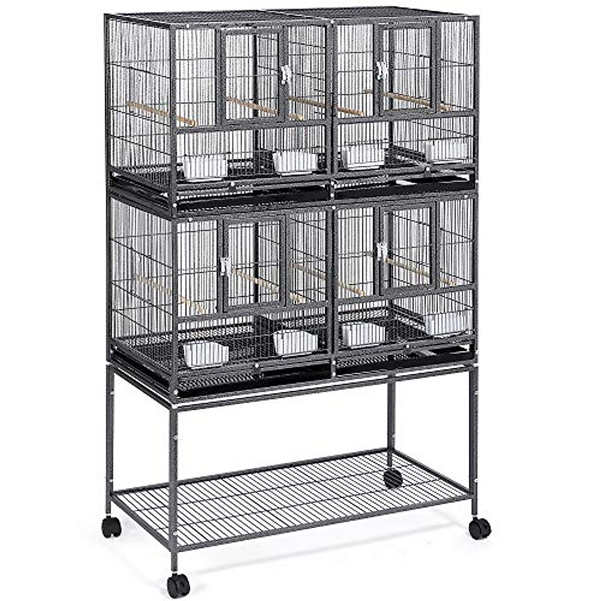 Topeakmart 2 Pack Divided Breeder Parakeet Canary Lovebird Finch Budgie Bird Cages W/Rolling Stand
