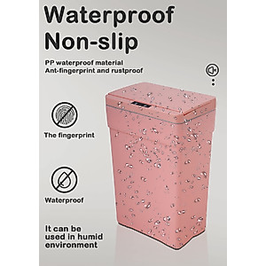 Trash Can 13 Gallon Plastic Automatic Trash Can with Lid for Bedroom Bathroom Home Office Garbage Can Trash Bin Touchless Trash Can Sensor Trash Can Electric Trash Can 50 Liter，Pink