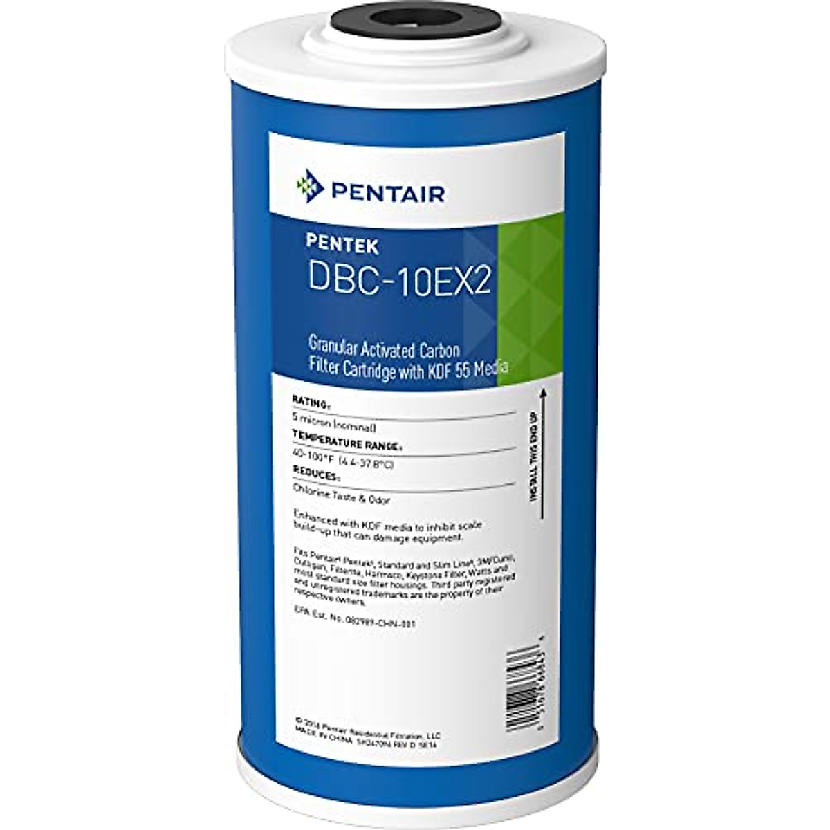Pentair Pentek DBC-10EX2 Carbon Water Filter, 10-Inch, Whole House Heavy Duty Granular Activated Coconut Shell Carbon Cartridge with KDF 55 Media, 10" x 4.5", 5 Micron