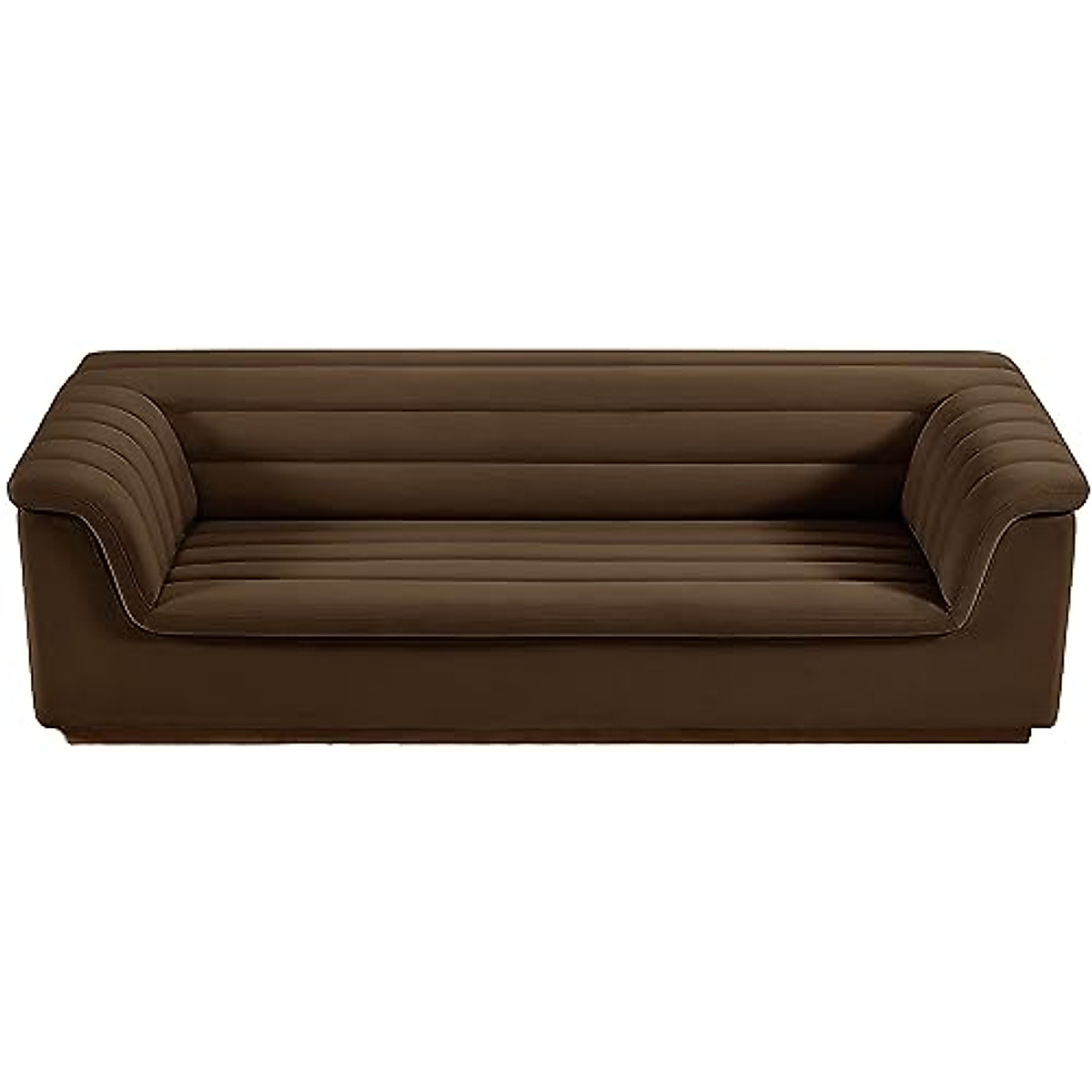 Meridian Furniture 192Brown-S Cascade Collection Modern | Contemporary Velvet Upholstered Sofa with Soft Brown Velvet Fabric, Deep Channel Tufting, Curved Arms, 94" W x 34" D x 28" H, Brown