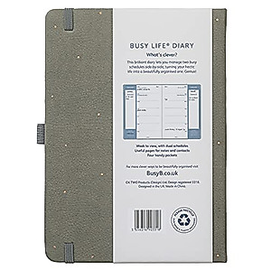 Busy B Busy Life Diary January to December 2022 - A5 Grey Faux Leather Week to View Planner with Dual Schedules, Pen Holder and Pockets