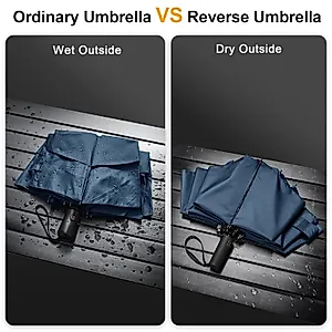 Prospo 62 Inch Large Travel Umbrellas for Rain Windproof, 10 Ribs Compact Reverse Folding Golf Umbrella, Double Canopy Automatic Open Close