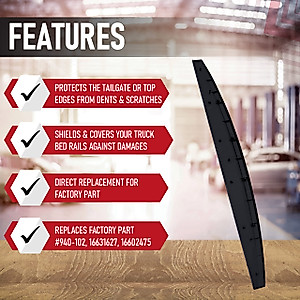 Replacement Tailgate Molding Cap Spoiler - Compatible with Dodge Ram 1500, 2500, 3500 - Replaces 55372052AH, 68067440AA, 55372052AG, 926-578, 6502632, 55372052AF - Tail Gate Protector Trim