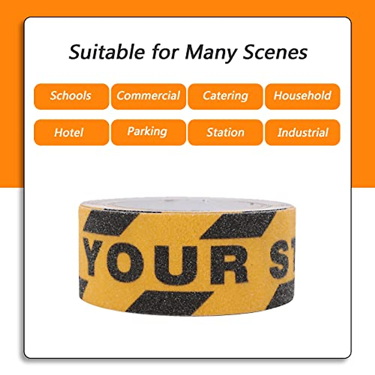 Watch Your Step Floor Signs, Heavy Duty Anti-Slip Safety Roll Grip Strip Non-Slip Traction Step Tape, 2 X 16.4' Anti Slip Tape Stickers, Abrasive Adhesive for Stairs, Safety, Tread Step, Indoor